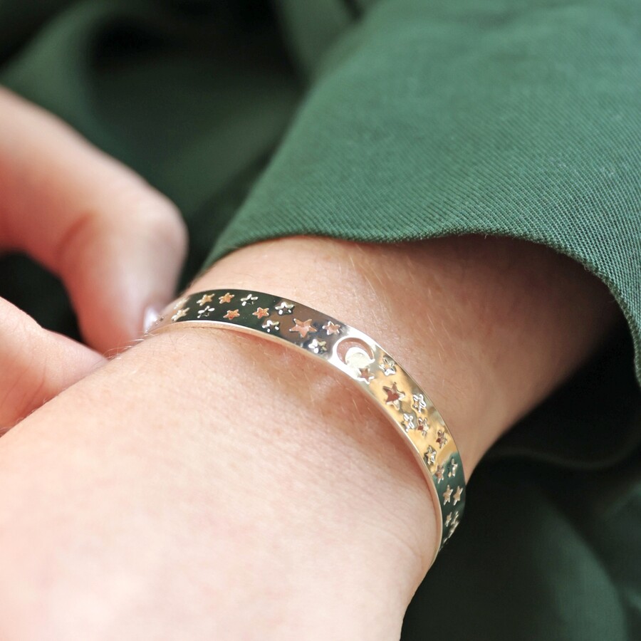 Open Moon and Stars Bangle in Silver | Lisa Angel