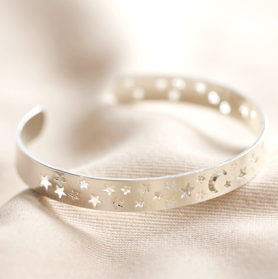 Open Moon and Stars Bangle in Silver | Lisa Angel