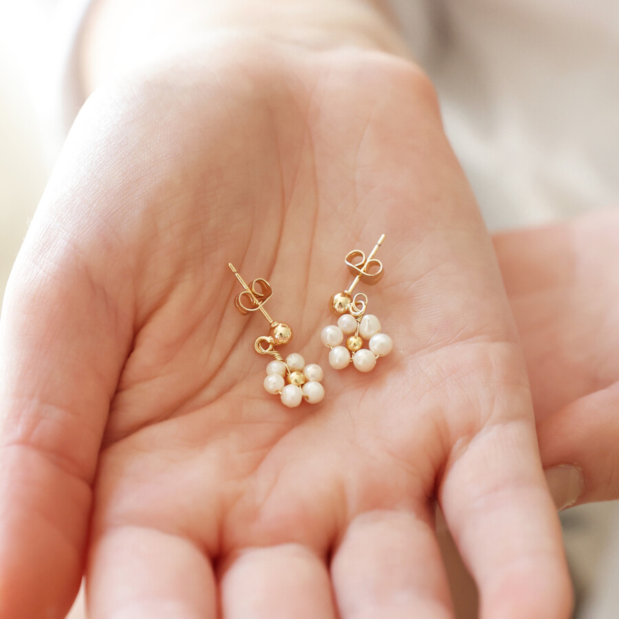 Freshwater Pearl Daisy Drop Earrings in Gold | Lisa Angel