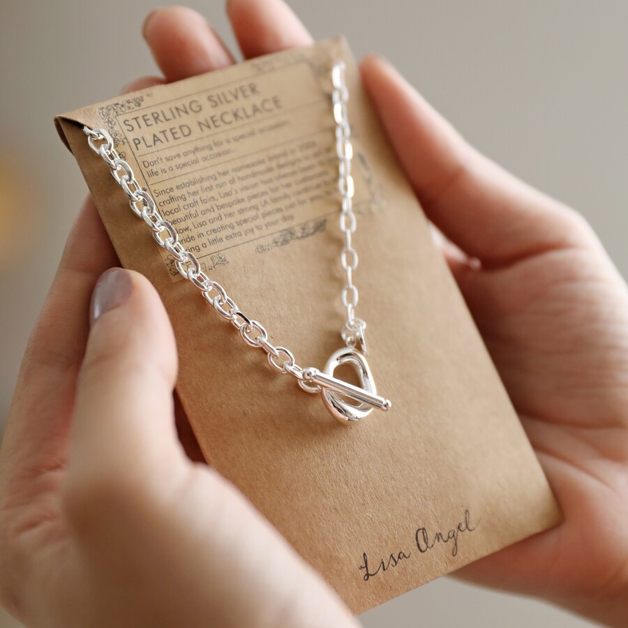 Stainless Steel T-Bar Chain Necklace in Silver | Lisa Angel