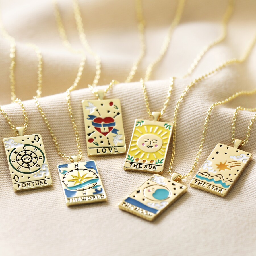 Enamel Love Tarot Card Style Necklace in Gold | Lisa Angel