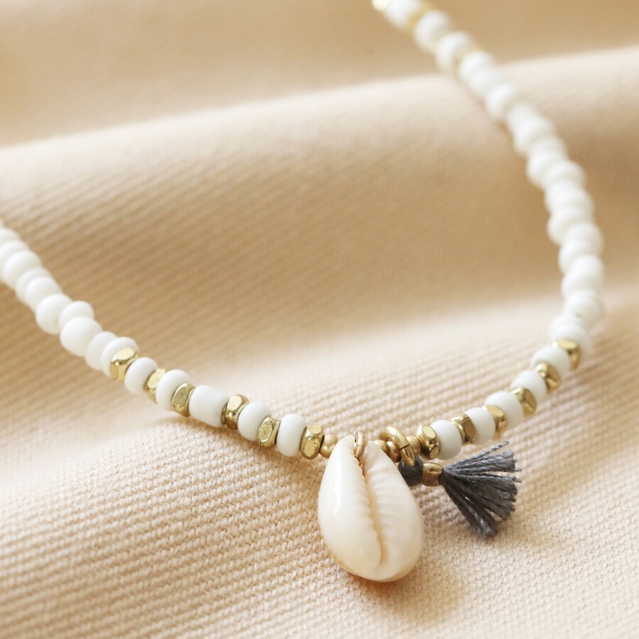White Beaded Shell Charm Necklace | Lisa Angel
