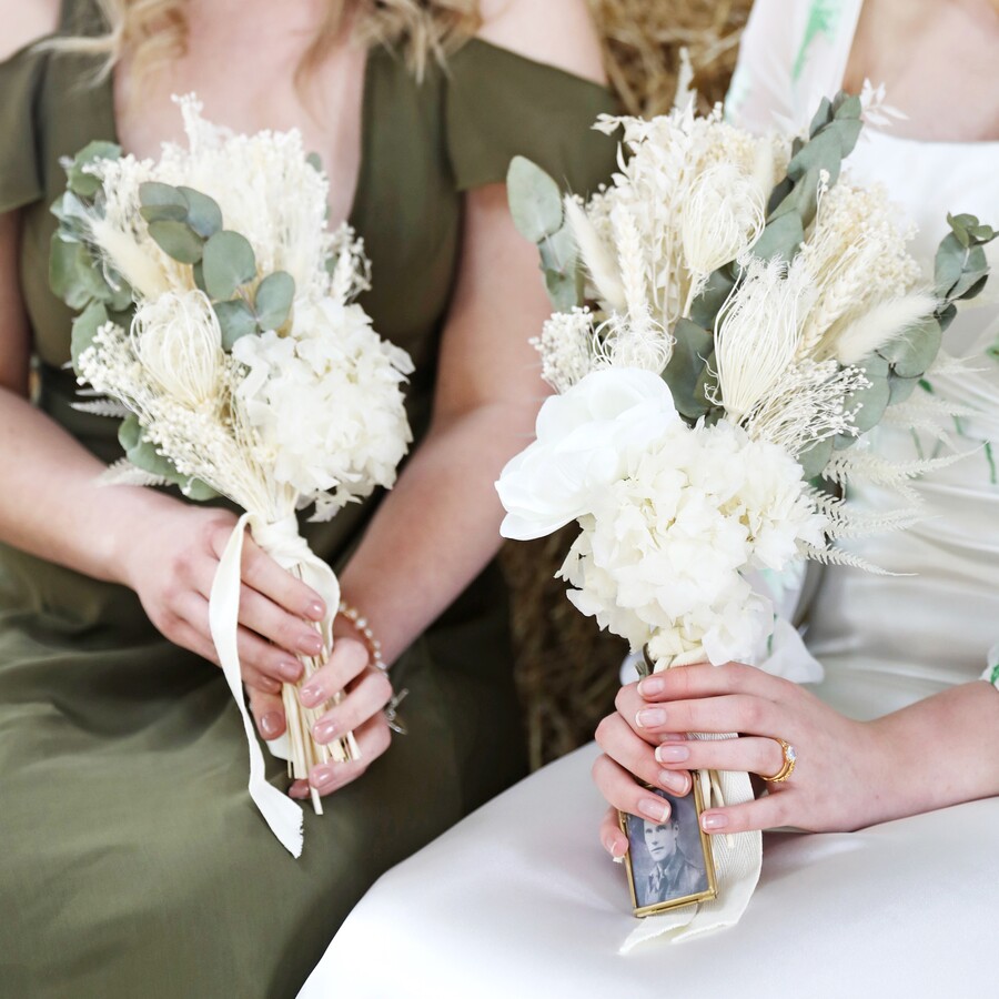 Eucalyptus and White Dried Flower Wedding Posy | Lisa Angel