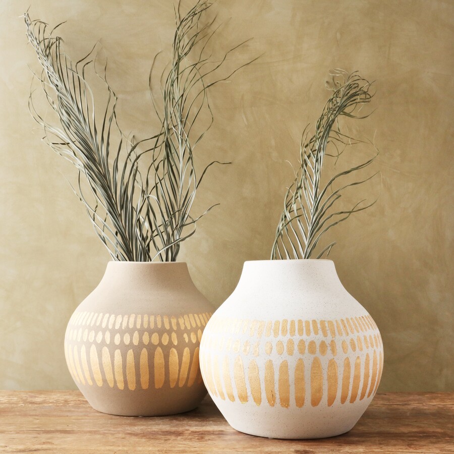 Large Round Hand-Painted Vase in White | Lisa Angel