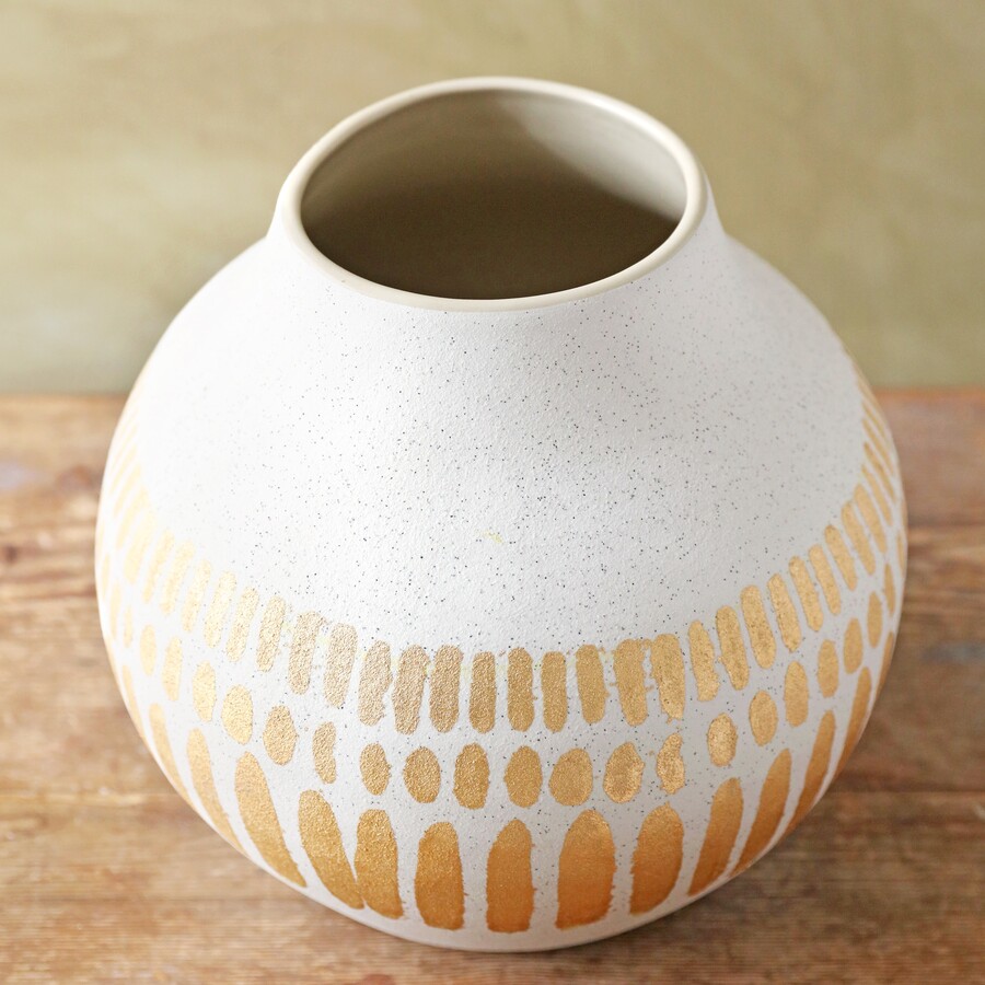 Large Round Hand-Painted Vase in White | Lisa Angel