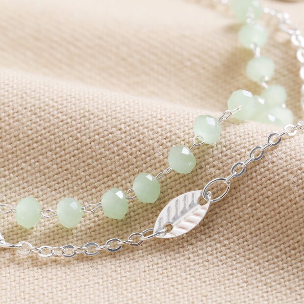 Set of 2 Leaf Chain and Green Beaded Bracelets | Lisa Angel