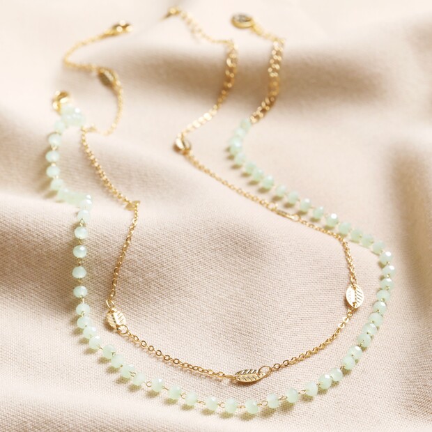 Set of 2 Leaf Chain and Beaded Necklaces in Gold | Lisa Angel