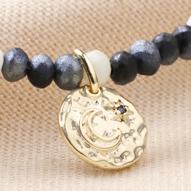 Talisman Moon Charm Beaded Necklace in Gold | Lisa Angel