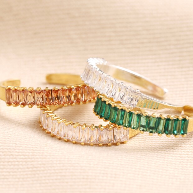 Adjustable Champagne Baguette Crystal Band Ring Gold | Lisa Angel