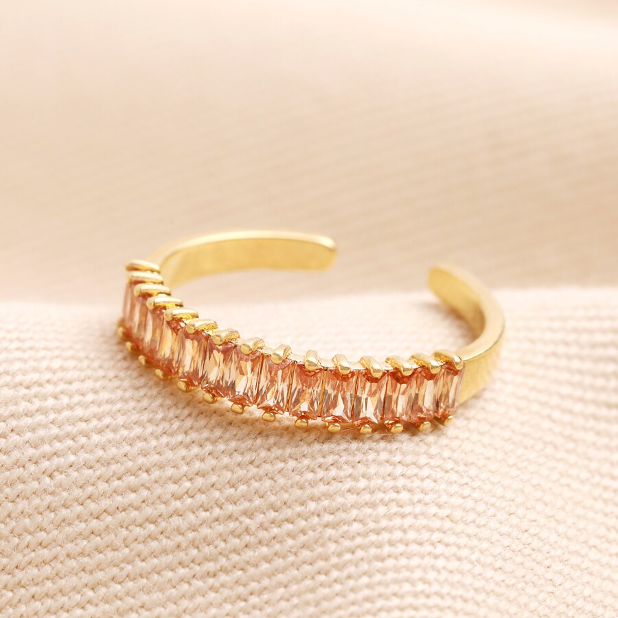 Adjustable Champagne Baguette Crystal Band Ring Gold | Lisa Angel