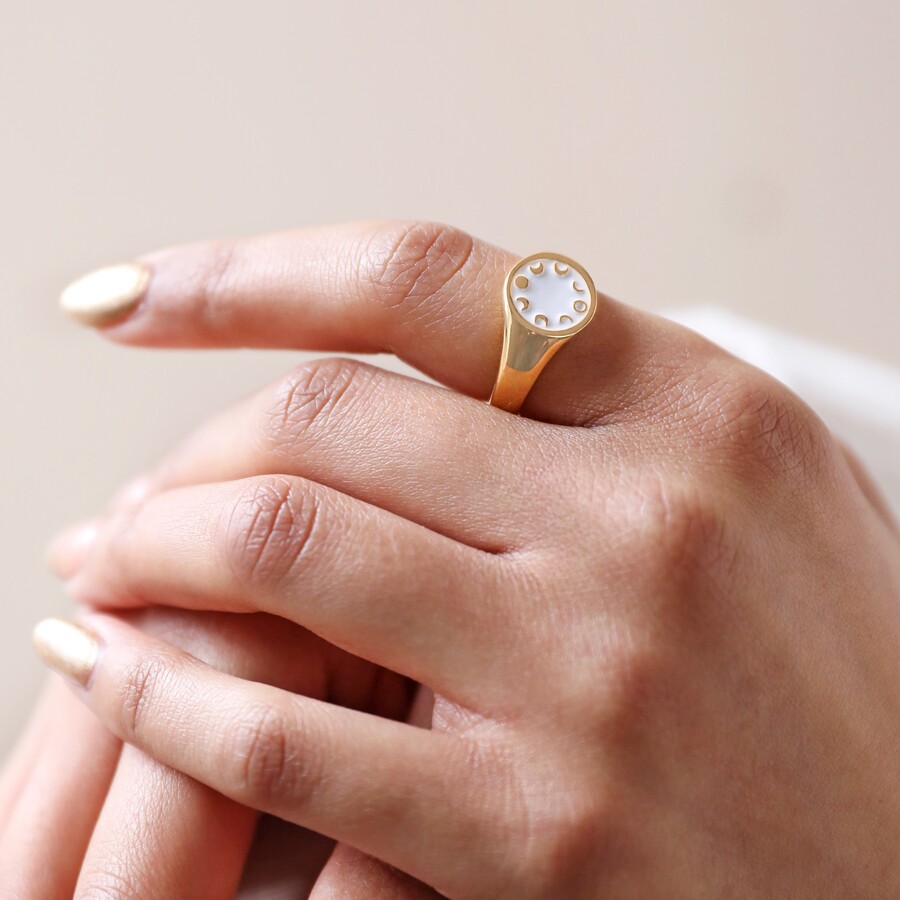 Moon Phase Enamel Signet Ring in Gold | Lisa Angel