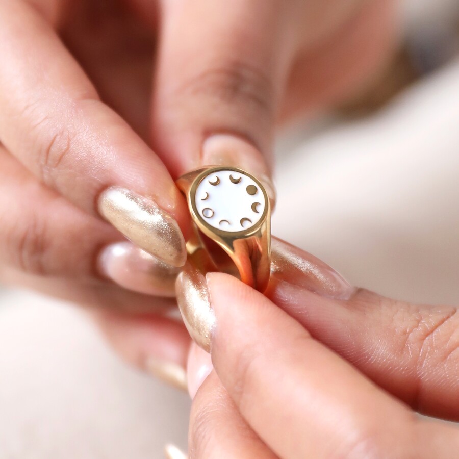 Moon Phase Enamel Signet Ring in Gold | Lisa Angel