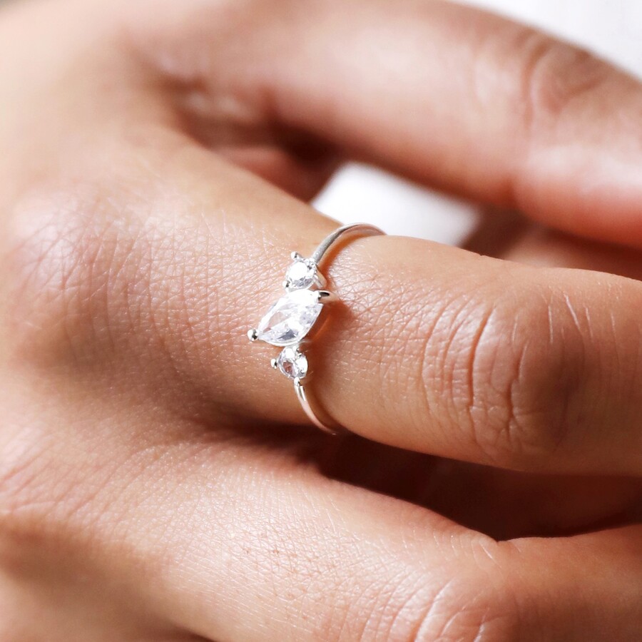 Sterling Silver Clear Crystal Ring | Lisa Angel