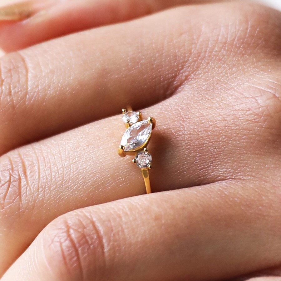 Sterling Silver Clear Crystal Ring in Gold | Lisa Angel