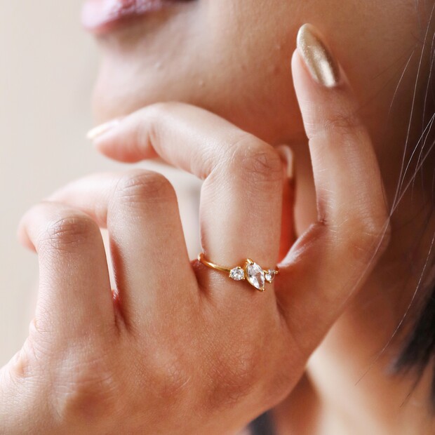 Sterling Silver Clear Crystal Ring in Gold | Lisa Angel