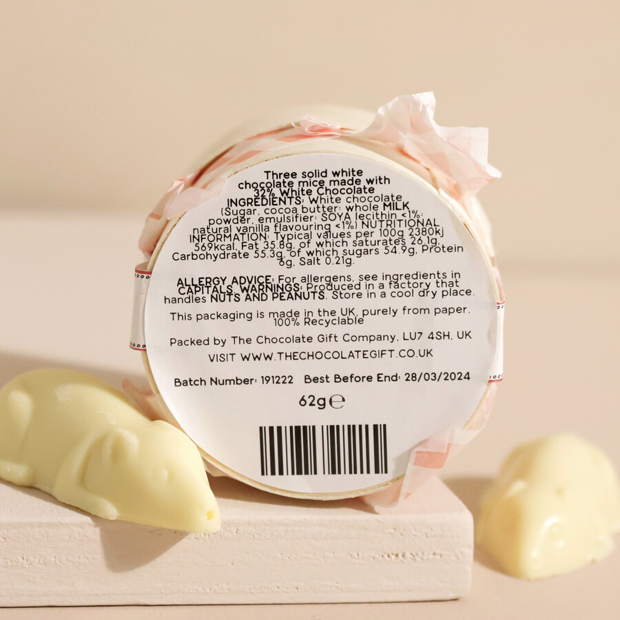 Cheese Wheel Box of White Chocolate Mice | Lisa Angel
