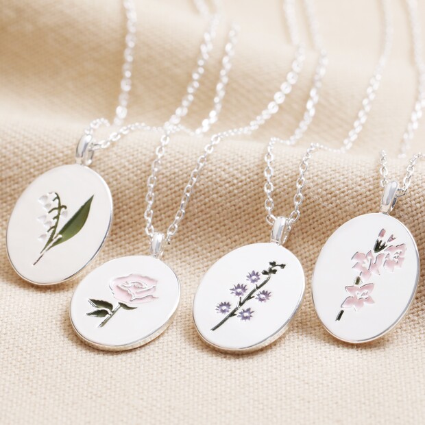 Enamel Birth Flower Necklace in Silver | Lisa Angel