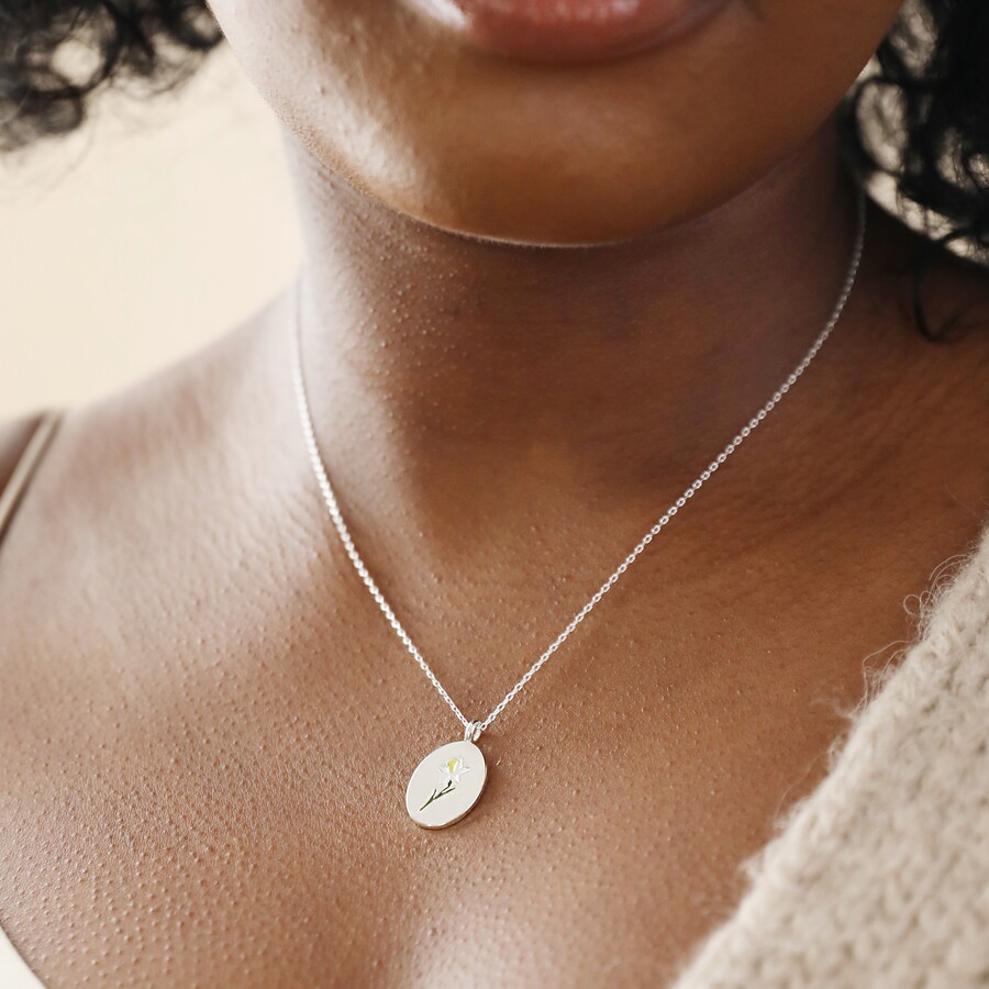Enamel Birth Flower Necklace in Silver | Lisa Angel
