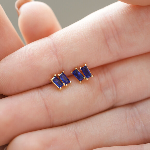 Sapphire Blue Stone Stud Earrings in Gold | Lisa Angel