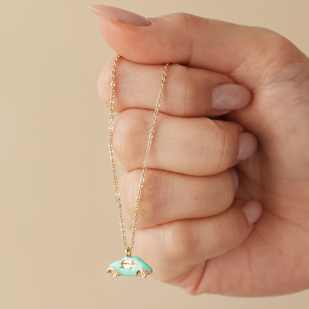 Mint Green Enamel Car Pendant Necklace in Gold | Lisa Angel