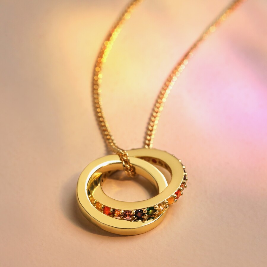 Rainbow Pride Eternity Pendant Necklace in Gold | Lisa Angel