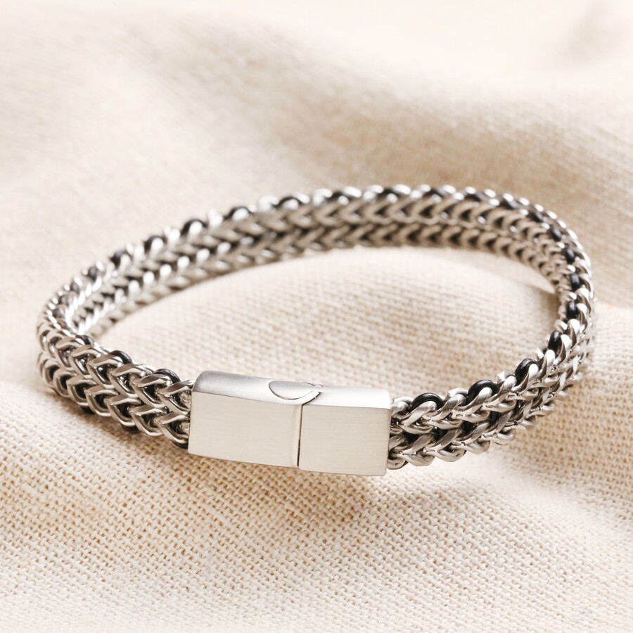Men's Stainless Steel Black Cord Woven Chain Bracelet | Lisa Angel