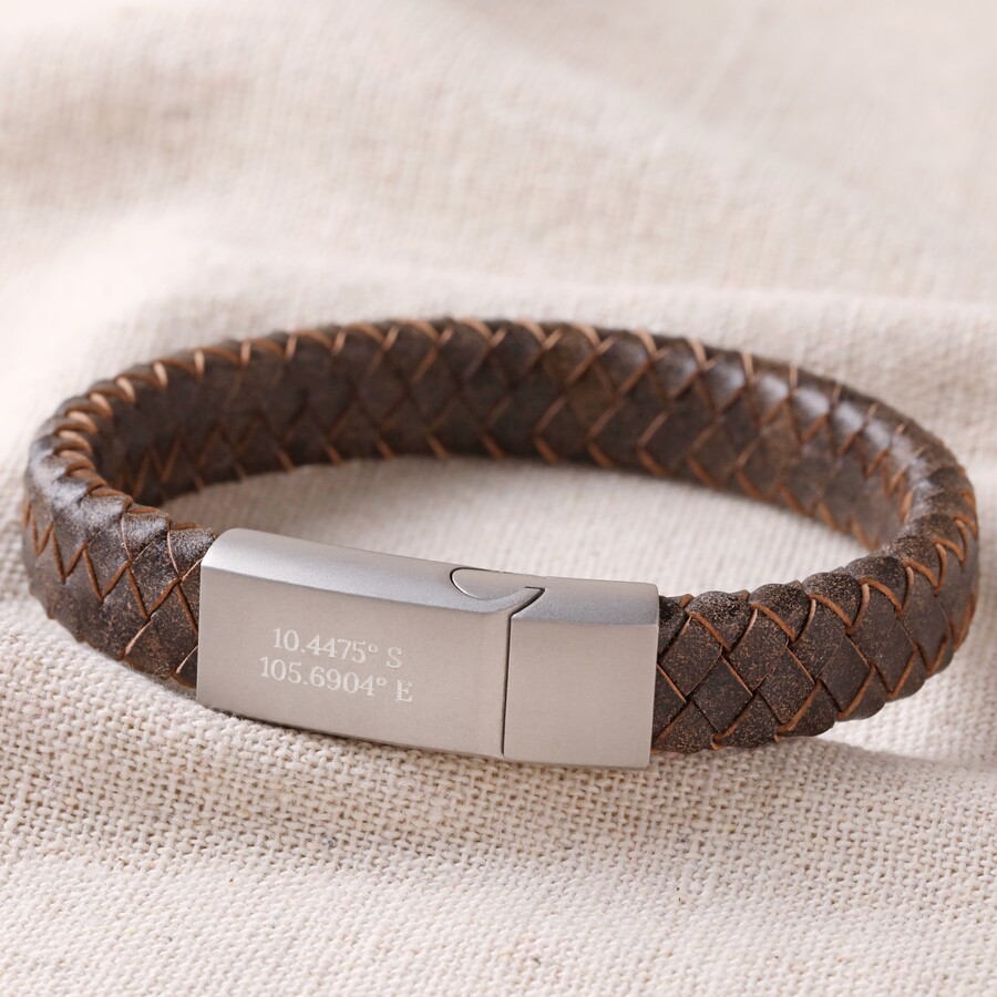 Men's Personalised Woven Leather Bracelet | Lisa Angel