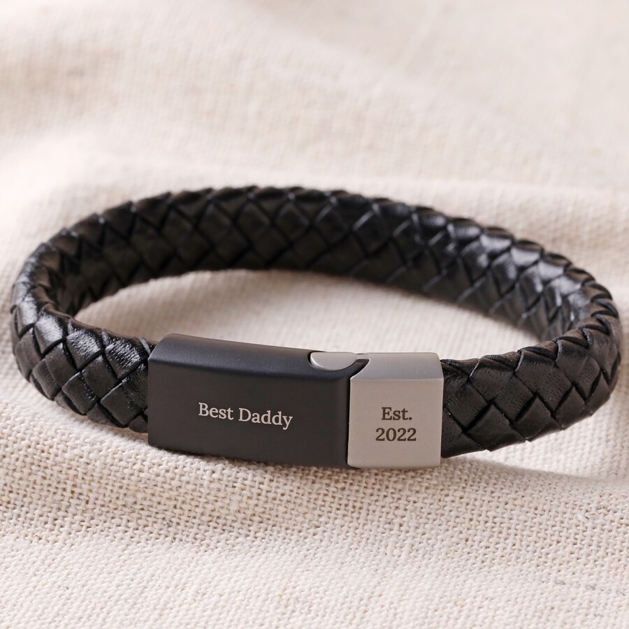 Men's Personalised Woven Leather Bracelet | Lisa Angel