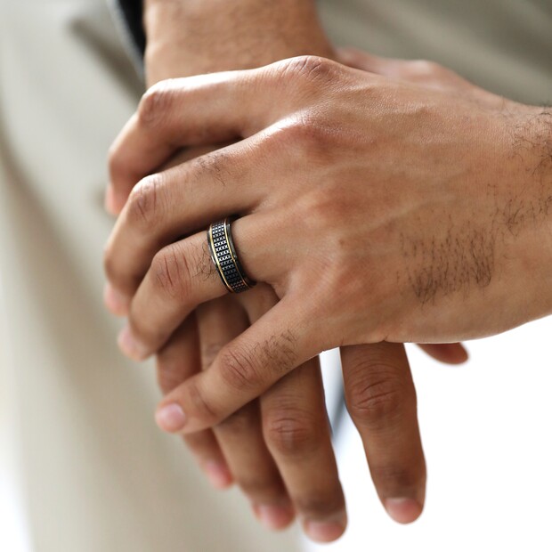 Men's Stainless Steel Black Cross Spinning Ring | Lisa Angel