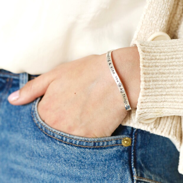 Lovely Meaningful Word Wave Bangle in Silver | Lisa Angel
