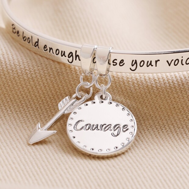 'Be Brave' Meaningful Word Bangle in Silver | Lisa Angel