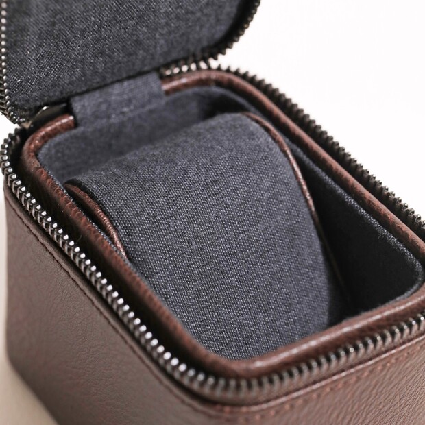 Brown Zipped Travel Watch Box | Stackers | Lisa Angel