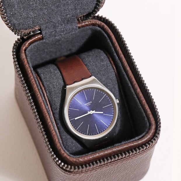 Brown Zipped Travel Watch Box | Stackers | Lisa Angel