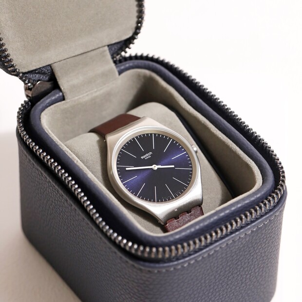 Navy Blue Zipped Travel Watch Box | Stackers | Lisa Angel