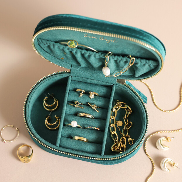 Starry Night Velvet Oval Jewellery Case in Teal | Lisa Angel