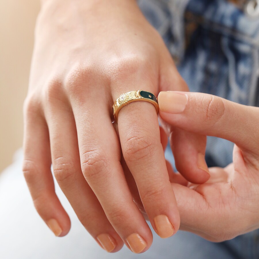 Adjustable Midnight Blue Enamel Sun Ring Gold | Lisa Angel