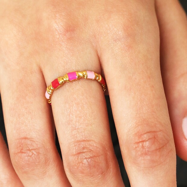Adjustable Stainless Steel Pink Enamel Twist Ring | Lisa Angel