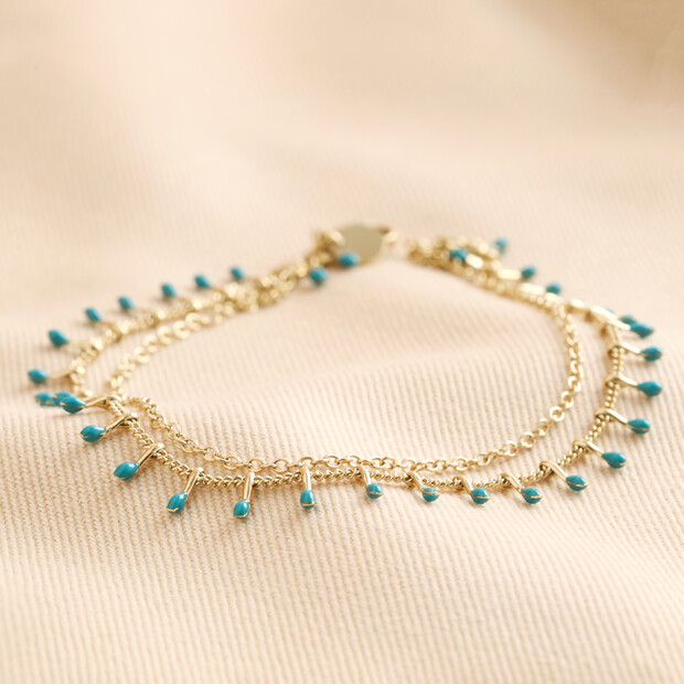 Gold Stainless Steel Blue Enamel Layered Anklet | Lisa Angel