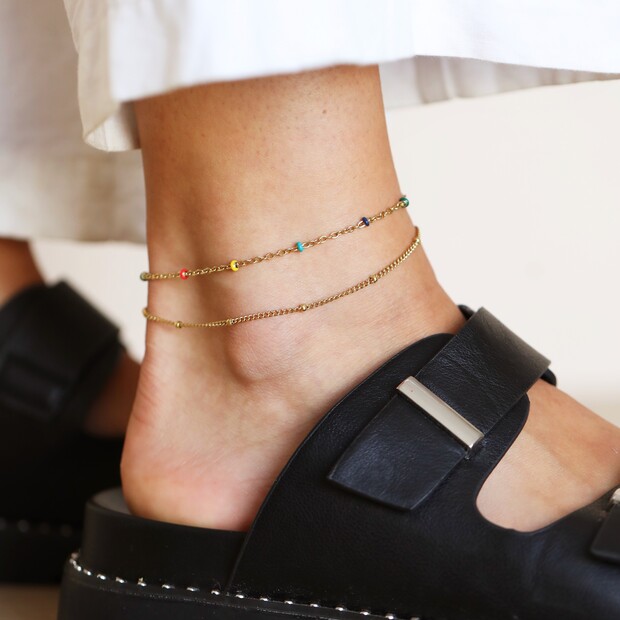 Rainbow Enamel Layered Chain Anklet in Gold | Lisa Angel