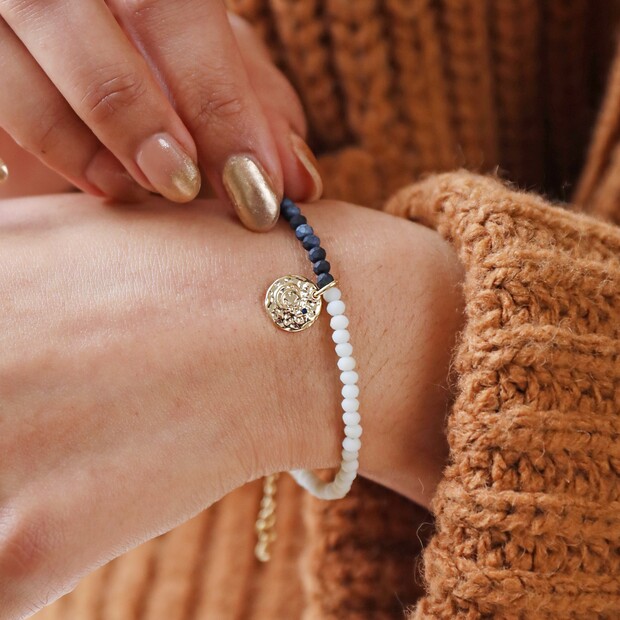 Talisman Charm Navy and Grey Bracelet in Gold | Lisa Angel
