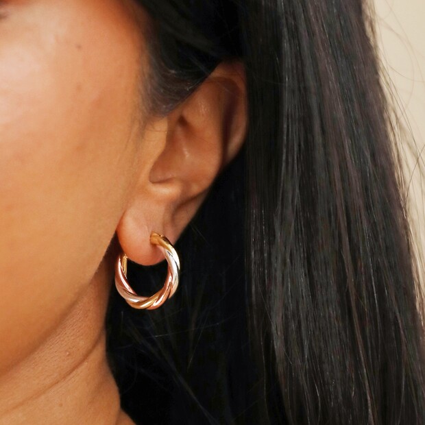 Mixed Metal Twisted Hoop Earrings in Gold | Lisa Angel