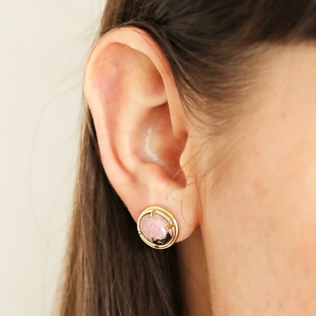 Pink Semi-Precious Stone Stud Earrings in Gold | Lisa Angel