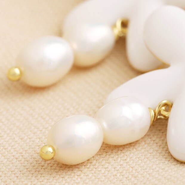 White Enamel and Pearl Daisy Drop Earrings Gold | Lisa Angel