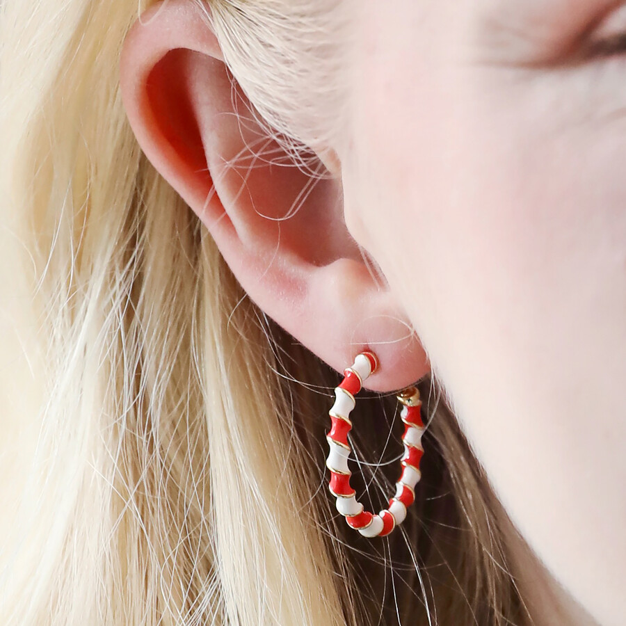 Red and White Twisted Enamel Hoops in Gold | Lisa Angel