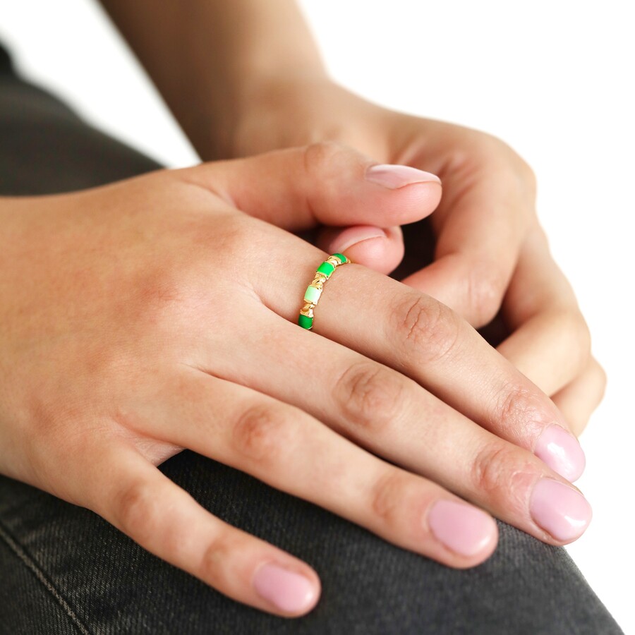 Adjustable Gold Stainless Steel Green Enamel Twist Ring
