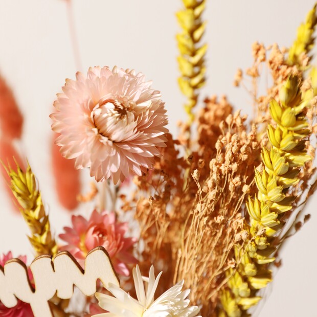 Mum Yellow and Pink Small Dried Flower Bouquet | Lisa Angel