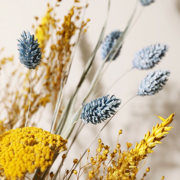 Yellow and Blue Dried Flower Bouquet | Lisa Angel