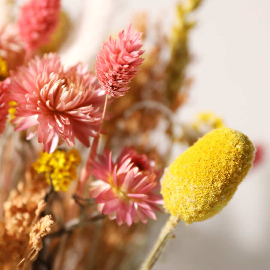 Yellow and Pink Dried Flower Bouquet | Lisa Angel