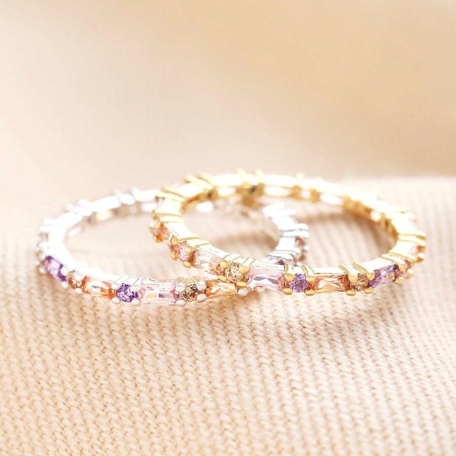 Pastel Baguette Crystal Ring in Gold | Jewellery | Lisa Angel