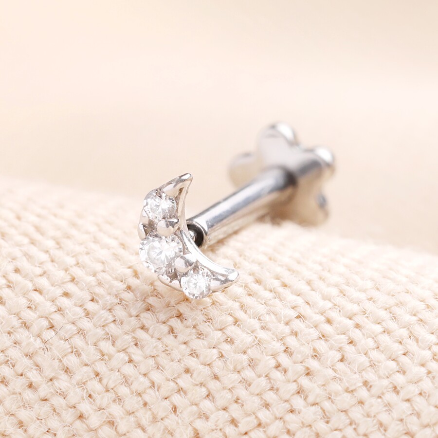 White Gold Crystal Moon Helix Earring | Tish Lyon | Lisa Angel